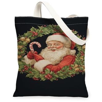 Generic Sacs fourre-tout en toile avec imprim&eacute; P&egrave;re No&euml;l, sacs de courses r&eacute;utilisables, d&eacute;coratifs festifs, l&eacute;gers et lavables, Noir/blanc, 13x15 Inch
