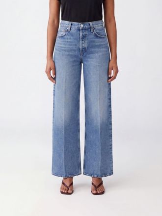 A Gold E Jean large taille haute &agrave; cinq poches en denim de coton