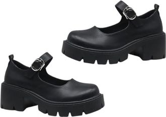 Garneck Chaussures Femme Talons Épais à Plateforme PU Style Mary Classique Confortables et Faciles à Enfiler pour Travail et Soirées