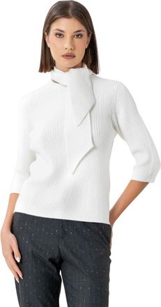Kocca Femme, Pulls, Blanc, Taille: 44 FR Pull &Eacute;l&eacute;gant C&ocirc;tel&eacute; &agrave; Manches Courtes