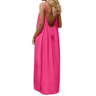 Generic Robe caraco dos nu pour femme - Robe longue sans manches avec noeud dans le dos - Couleur unie, rose clair, 5XL