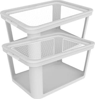 Rotho Albris 2er-Set Aufbewahrungsbox 45l mit Deckel, Kunststoff (PP recycelt), transparent/weiss, 45l (57.0 x 39.2 x 27.0 cm)