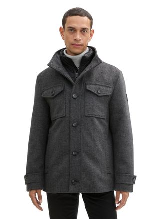 Tom Tailor Herren 1042209 Wollmantel mit Brusttaschen, 30500-Dark Grey Black Herringbone, XXL