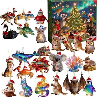 Generico Australian Animal Adventt Kalender - 24-Day 2025 Christmas Australian Wildlife Countdown Kalender | 24 Flat 2D Acryl Countdown Tieranh&auml;nger | Fun Coll