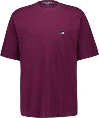 Dolce & Gabbana Homme, Tops, Rouge, Taille: S T-shirt en Coton Bordeaux avec Étiquette Métallique