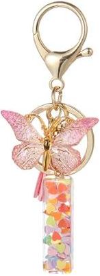 Generic Porte-cl&eacute;s en r&eacute;sine paillet&eacute;e 26 lettres avec papillon pompon porte-cl&eacute;s crochet, I, taille unique