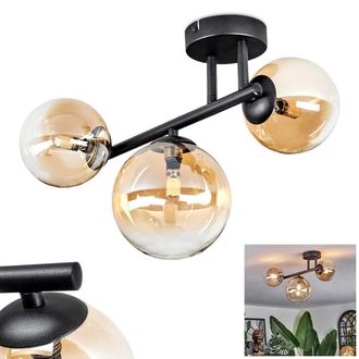 HOFSTEIN Deckenleuchte Chehalis, 3-flammige Deckenlampe aus Metall/Glas in Schwarz/Bernstein/Klar, Leuchte im Retro/Vintage-Design (Schirme &Oslash; 12; 15 cm), G9, E