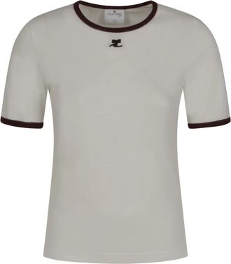 Courr&egrave;ges Femme, Tops, Blanc, Taille: 36 FR T-shirt Signature Contrast&eacute;