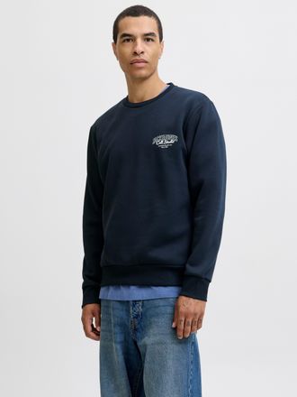 Jack & Jones Sweatshirt JACK & JONES JJMAKOTO SWEAT CREW NECK, Herren, Gr. L, blau (sky captain print:small print), angeraute Sweatware, Obermaterial: 80% Baumwoll