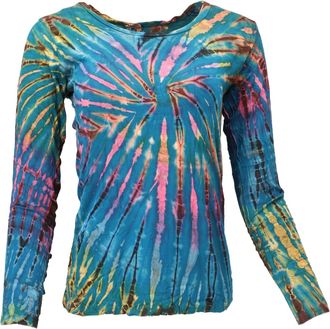 Guru Shop Unikat Batik Shirt, BohoLangarmshirt - Blau, Damen, Synthetisch