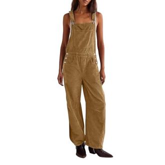 Generic Pantalon cargo baggy en velours c&ocirc;tel&eacute; pour femme, salopette ample &agrave; bretelles r&eacute;glables &agrave; la mode avec poches, jaune, XL
