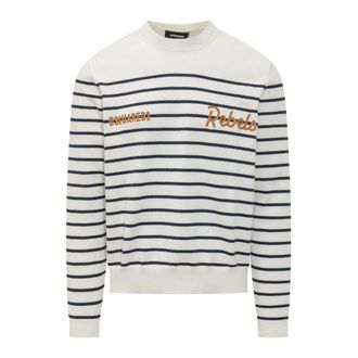 Dsquared2 Gestreifter Strickpullover - - Knitwear - Herren - Wei&szlig; - L