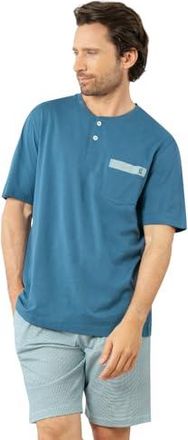 Eminence Pyjama Court Homme Casual- Jersey 100% Coton Longue Durée - T-Shirt Manches Courtes Col T + Short 2 Poches - Label Oeko-TEX Standard 100