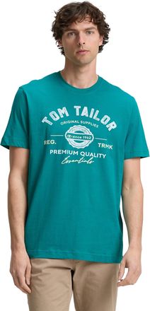 Tom Tailor Herren 1037735 T-Shirt aus Baumwolle mit Logo-Print, 11037-Dark Bottle Green, 3XL