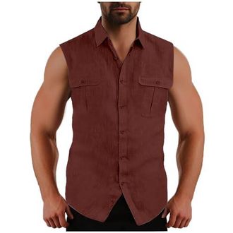 Generic D&eacute;bardeur pour homme l&eacute;ger et &eacute;l&eacute;gant avec col rabattable, uni, respirant, classique, confortable, d&eacute;contract&eacute;, sans manches, pour l&eacute;t&eacute;, la plage, 01 