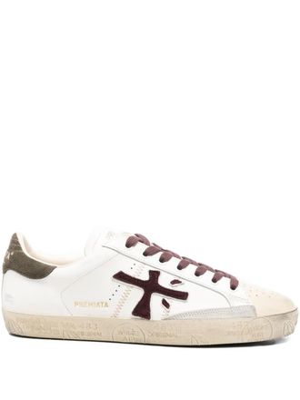 Premiata baskets en cuir &agrave; d&eacute;tail de logo - Blanc