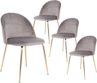 Altobuy Lot de 4 Chaises Velours Gris et Pieds M&eacute;tal Dor&eacute; - MEYRIN