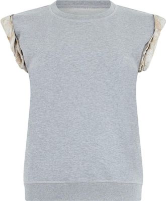 Maison Margiela Femme, Sweatshirts et sweats &agrave; capuche, Gris, Taille: 38 FR T-shirt en coton avec manches contrast&eacute;es
