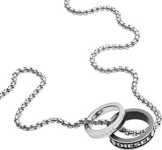Diesel Halskette Für Männer Doppel-Anhänger, 55 Cm + 5 Cm Silber/Stahl Edelstahl Halskette, DX1168040