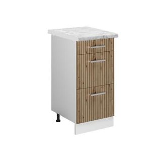 Vicco Meuble Cuisine R-Line, Ch&ecirc;ne Artisan/Blanc, 40 cm avec tiroirs, PT Marbre