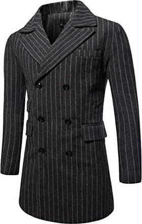 Generic Trench Homme,Mens Anoraks - Manteau tranch&eacute; double boutonnage ray&eacute; pour homme automne et hiver manches longues poches laine veste (Dark Gray, XXL)