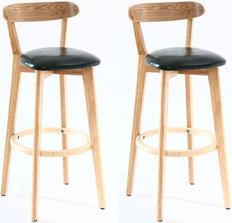 Generic Modernes Barhocker-Set Aus Holz, 2Er-Set mit R&uuml;ckenlehne Und Fu&szlig;st&uuml;tze - Massivholz-K&uuml;chenst&uuml;hle f&uuml;r Den Privaten Und Gewerblichen Gebrauch