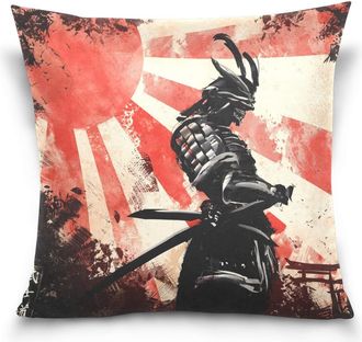 Linomo Kissenbezug 45x45 cm, Japanischer Samurai Dekorative Kissenbezug Kissenhülle für Couch Sofa Bett Hause