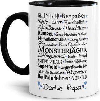 Tassendruck Lustige Tasse mit Spruch für Papa - Danke - Kaffee-Tasse/Geschenk-Idee Väter/Vatertagsgeschenk/Geburtstag/Vatertag - Innen & Henkel Schwarz