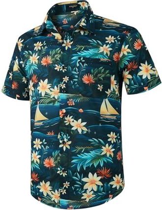 Hisdern Chemises hawaïennes pour Hommes Chemises décontractées pour Hommes Impression dété Chemise Aloha à Manches Courtes Funky Beach Hawaii Chemise Aloha à 