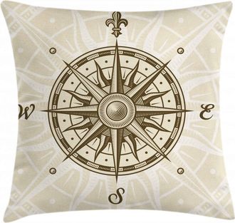 Abakuhaus Kompass Kissenbezug, Sun Motive Sepia, Kissenhülle mit Reißverschluss Waschbar Farbfest Beidseitiger Druck, 45 x 45 cm, Beige