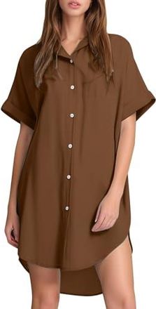 Generic Cache-maillot de bain pour femme - Robe chemise boutonn&eacute;e - Robe d&eacute;t&eacute; boh&egrave;me - Robe ample pour vacances de plage - Essentiels de vacances pour femme, 