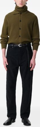STUDIO NICHOLSON Mens Cardigan Oran Olive Green Cotton Cardigans Sweater