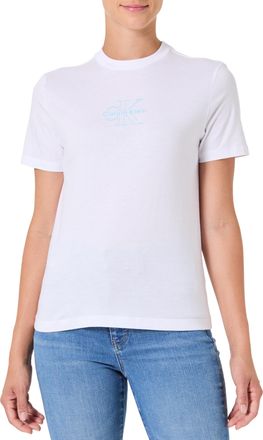 Calvin Klein Damen T-Shirt Kurzarm Classic Fit Tee aus Baumwolle, Wei&szlig; (Brilliant White), S