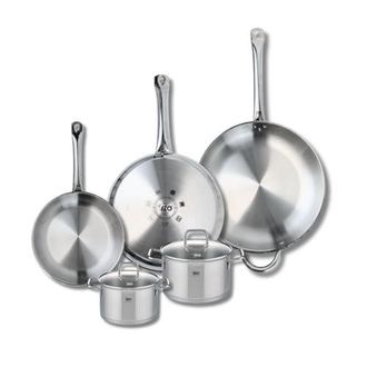 Fackelmann ELO 9511750 Kochgeschirr-Set, 5-teilig, 3-teiliges Kochgeschirr-Set 24, 28 und 32 cm und 2 Kocht&ouml;pfe 14 und 16 cm Elo Profi, Citrin, Edelstahl, Indukt