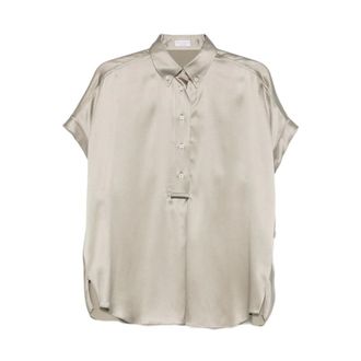 Brunello Cucinelli Femme, Blouses et Chemises, Vert, Taille: 38 FR Chemise &agrave; Manches Courtes en Soie