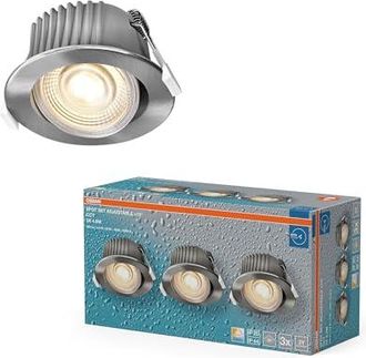Osram Spot Set LED Einbaustrahler CCT IP44 4,9W Satin-Nickel, 3er Set Badezimmer Click-CCT dreistufig, 2700-6500K