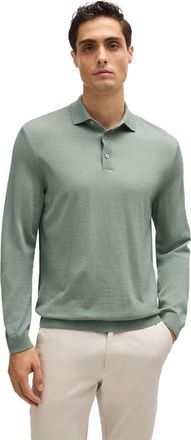 BOSS Herren Lancione Regular-Fit Strick-Poloshirt aus Schurwolle Hellgr&uuml;n M
