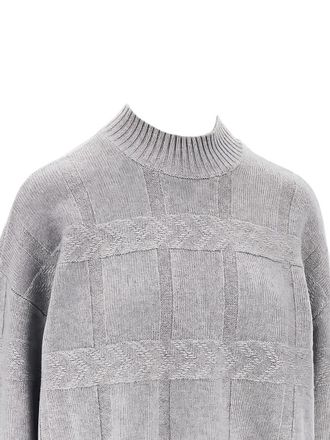 Emporio Armani Grid-Pattern Wool Sweater - Grey