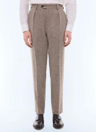 Fursac Pantalon droit à pli en laine à chevrons - Taille 36 - Homme