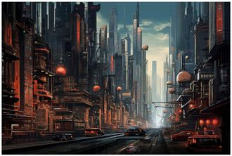 Wallario K&uuml;chenr&uuml;ckwand aus Glas 90 x 60 cm, Motiv: Technologie-Metropole | Spritzschutz abwischbar & pflegeleicht