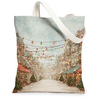 Generic Sacs fourre-tout en toile avec motif lumi&egrave;res de vacances - R&eacute;utilisables - L&eacute;g&egrave;res et lavables - Avec bandouli&egrave;re, bleu ciel, 13x15 Inch