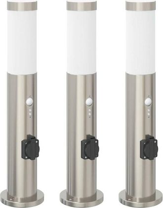 vidaXL Pollerleuchten mit Sensor&Steckdose 3er 50 cm Edelstahl IP44 vidaXL
