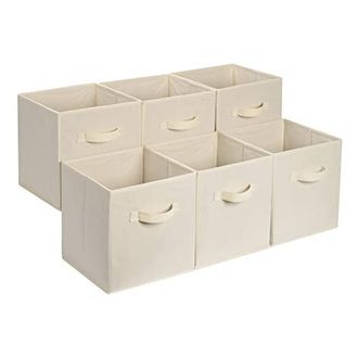Amazon Basics Cube de rangement pliable en tissu avec poign&eacute;es, lot de 6, Beige Uni, 33 x 33 x 33 cm
