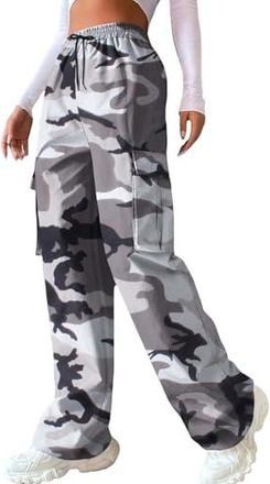 Generic Pantalon cargo pour femme - Pantalon cargo d&eacute;contract&eacute; pour femme avec imprim&eacute; camouflage, cordon de serrage &eacute;lastique et taille &eacute;lastique - Pantalon 