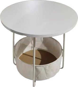 Relaxdays Beistelltisch, runder Couchtisch, mit Stoffkorb, HD 50x45cm, Kaffeetisch Wohnzimmer, MDF & Metall, beige-Creme