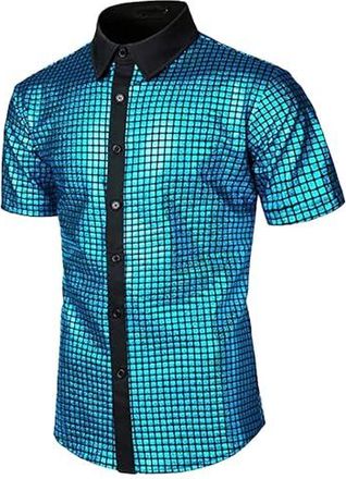 Generico Chemise disco pour homme avec paillettes D&eacute;guisement de f&ecirc;te &agrave; manches courtes pour Rave f&ecirc;te &agrave; th&egrave;me carnaval D&eacute;guisement de f&ecirc;te disco des ann&eacute;es 70