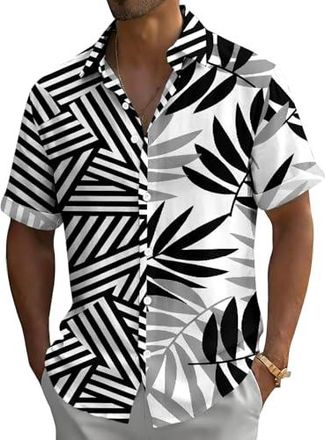 Generic Chemise hawa&iuml;enne pour homme | G&eacute;om&eacute;trique Botanique | Chemise hawa&iuml;enne tendance, v&ecirc;tements boutonn&eacute;s tropicaux, pour les vacances, G&eacute;om&eacute;trique Hawai