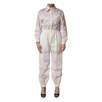 Dolce & Gabbana Baumwoll-Jumpsuit mit Spitzenbesatz und langen &Auml;rmeln - - Jumpsuits & Playsuits - Damen - Wei&szlig; - S