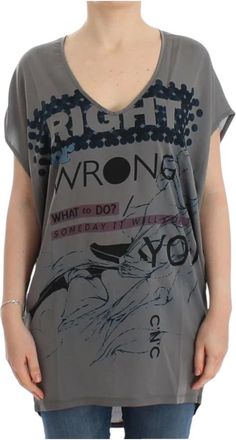 Costume National Femme, Tops, Gris, Taille: 40 FR T-shirt gris à col en V et imprimé graphique