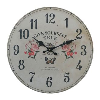 Mobili Rebecca Shabby Wanduhr, Dekorative Wanduhren, Schwarz Braun Rosa Rot, MDF, Vintage Stil, Geschenkidee - Durchmesser 33,8 cm x T 4 cm - Art. RE6808